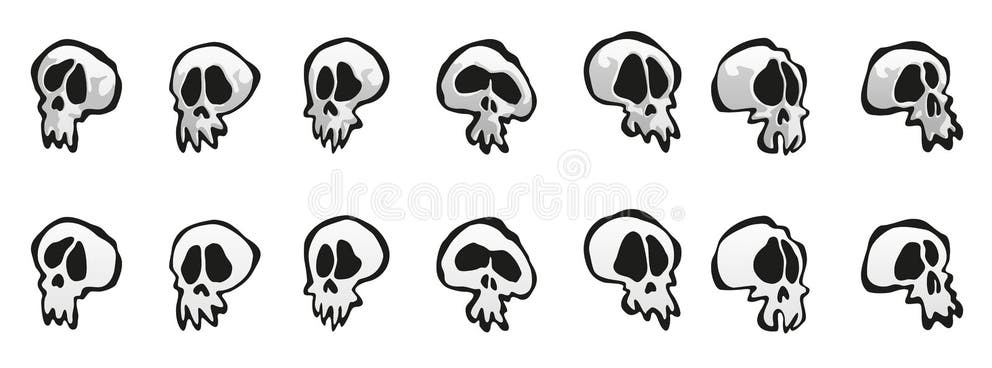 Seven Simple Cartoon Skulls Stock Illustration - Illustration of grunge ...