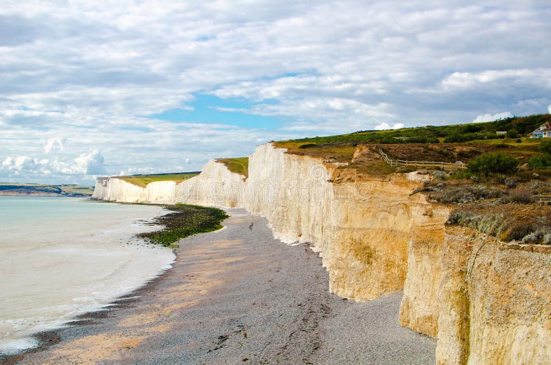 Seven Sisters Cliffs in England on the Cloudy Day in Summer. Stock ...