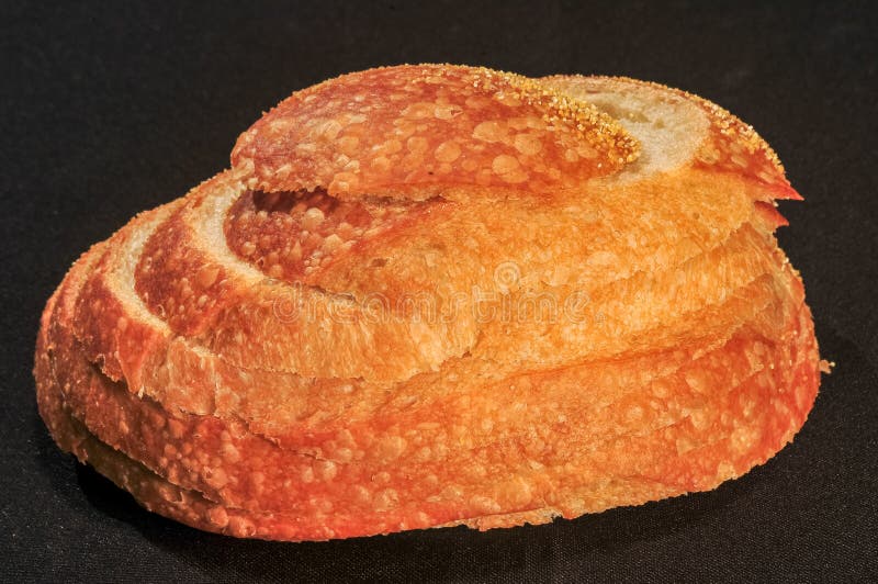 Seven Slices of Sourdough Bread Crust, on a Black Background Stock ...