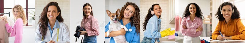 Seven Smiling Women Working in Different Professions Stock Image ...