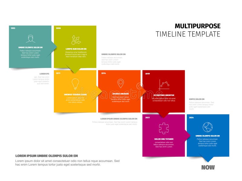 Seven Square Blue Blocks Timeline Template with Sample Text Content and ...