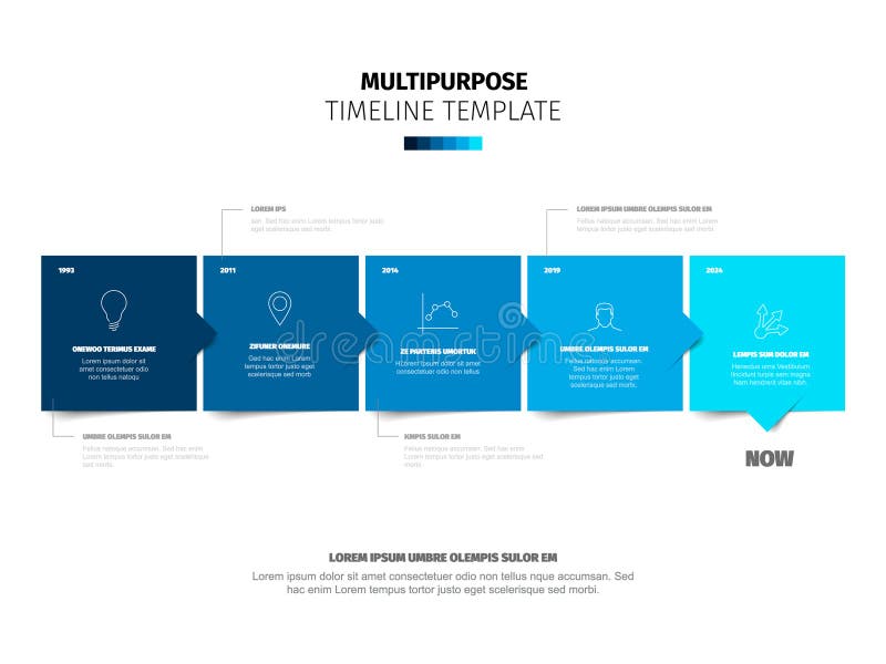 Seven Square Blue Blocks Timeline Template with Sample Text Content and ...