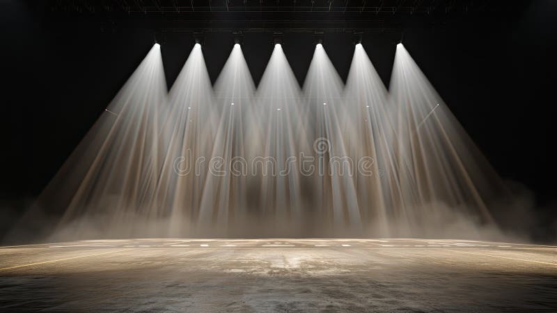 Seven Stage Lights Illuminate a Dark Stage, Creating Beams of Light ...