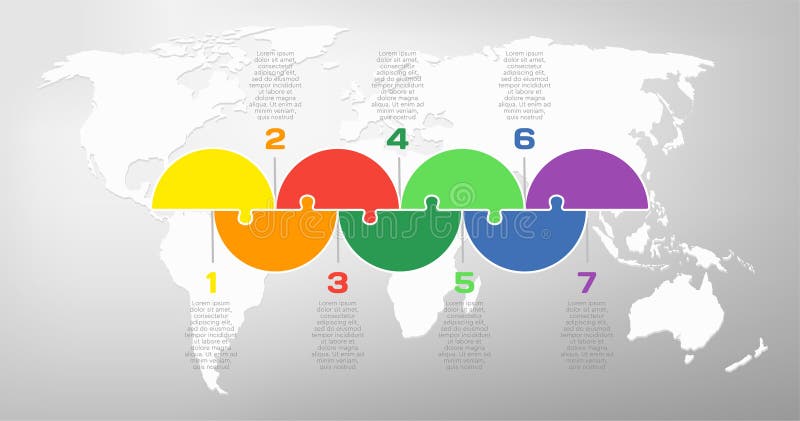Seven Steps Line Infographic, Puzzle Diagram Stock Illustration ...