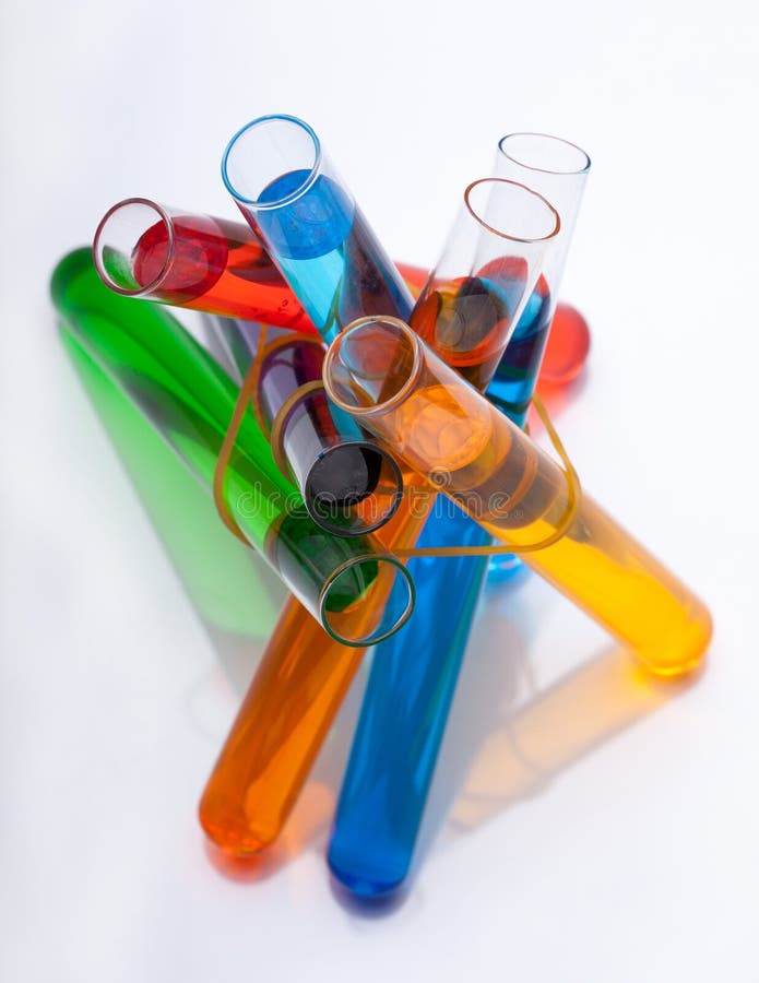 Chemistry Laboratory Glassware with Colour Liquids on White Back Stock ...