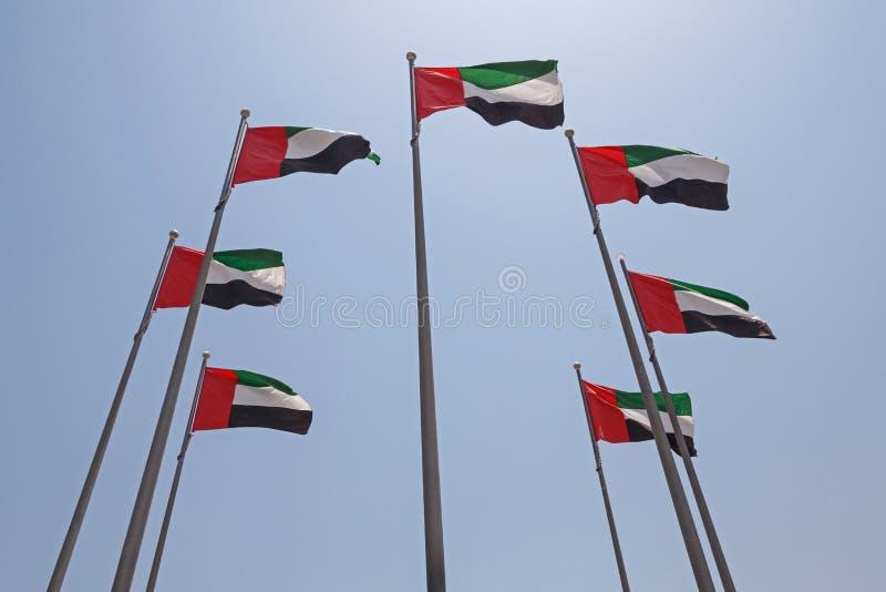 Seven United Arab Emirates Flags Stock Image - Image of flagpole, seven ...