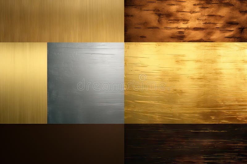 Seven Various Brushed Gold Metal Textures Set Stock Illustration ...