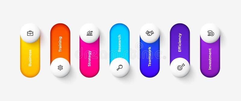 Seven Vertical Rounded Banners with Circles. Infographic Template with ...