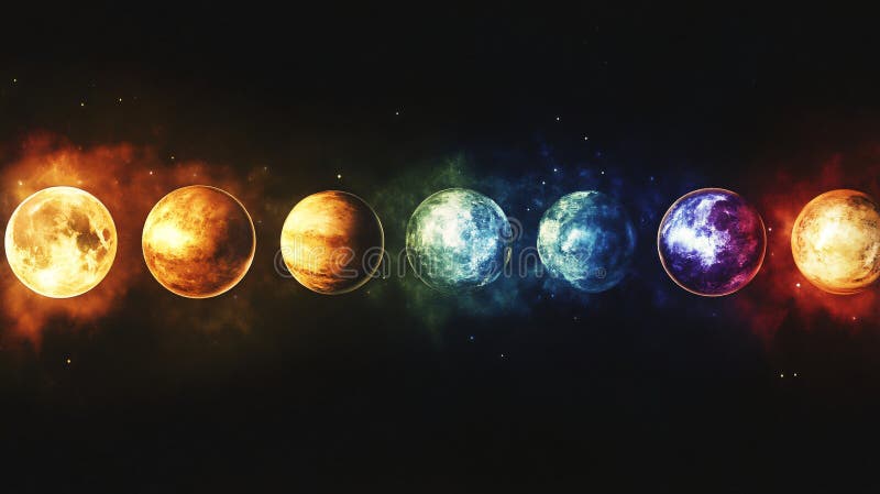 Seven Vibrant Planets Aligned in Cosmic Nebula Space Exploration ...