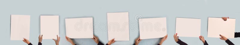 Seven White Blank Rectangular Signs Hold by Women`s Hands Stock Image ...