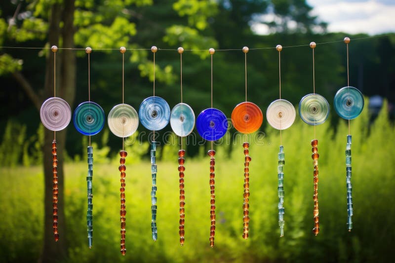 Seven Wind Chimes in the Colors of the Chakras Stock Image - Image of ...