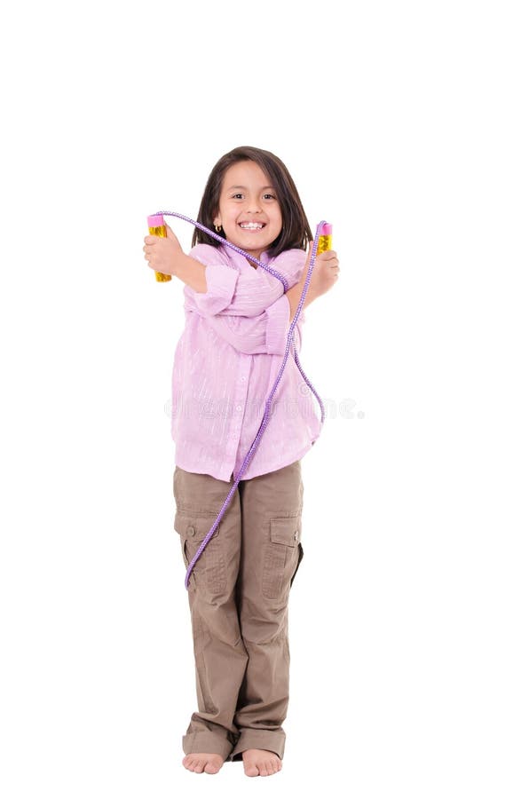 Seven Years Girl with Skipping Rope Isolated on Stock Image - Image of ...