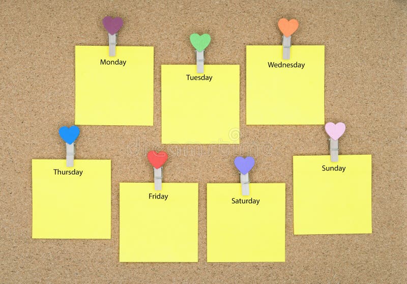 Seven Sticky Note on an Orange Wall Stock Image - Image of note, blue ...