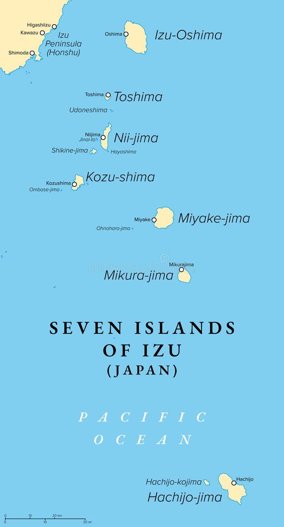 Seven Islands of Izu, Tokyo Prefecture, Japan, Political Map Stock ...