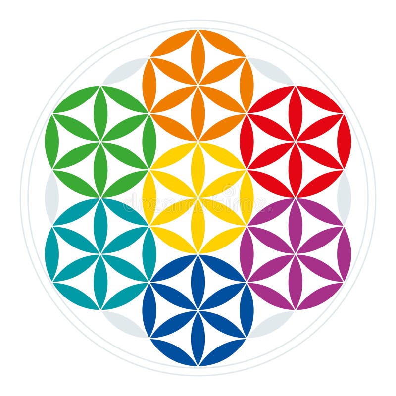 Seven Spheres in the Flower of Life, Multicolored Circles Stock Vector ...