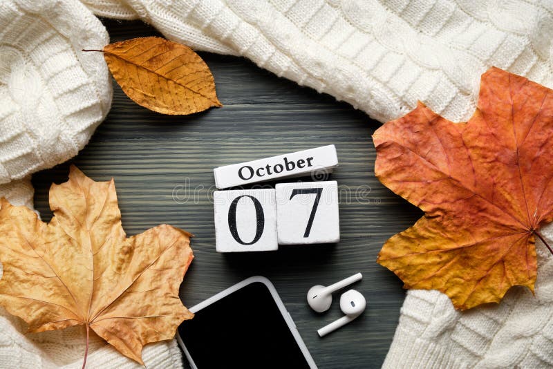 Seventh Day of Autumn Month Calendar October Stock Photo - Image of ...