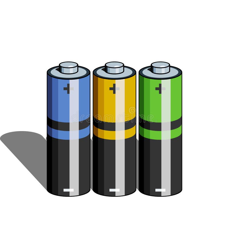 Several AA or AAA Batteries of Different Colors on a White Background ...