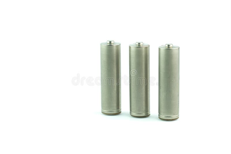 Several AA Batteries in Perspective Closeup View on White Background ...