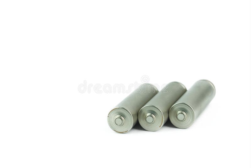 Several AA Batteries in Perspective Closeup View on White Background ...