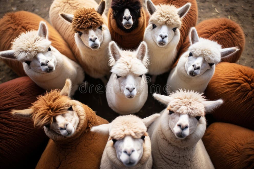 Several Alpacas Looking Up Staying in a Circle Stock Image - Image of ...