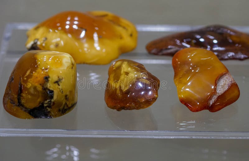 Several Amber Stones on a Light Surface Editorial Stock Image - Image ...