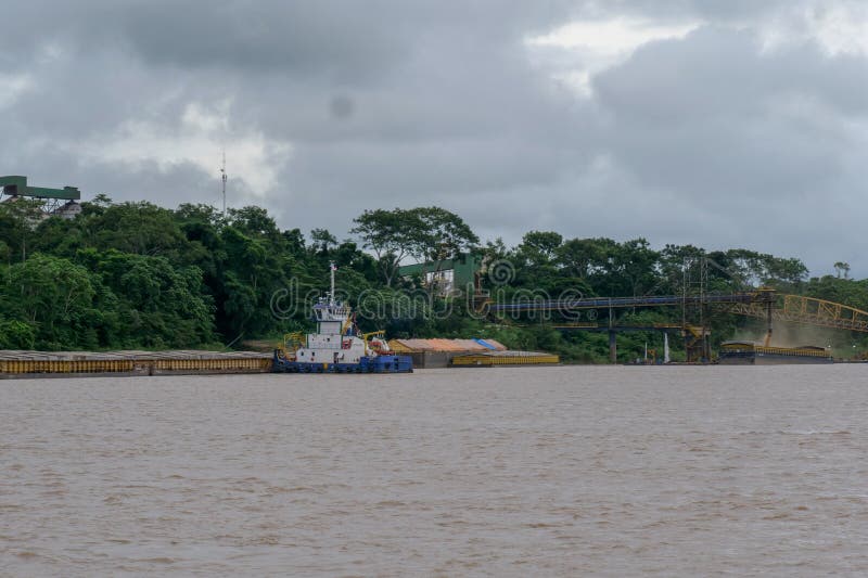 Several Barges Being Loaded with Grain on the Sidke of the Amazon River ...