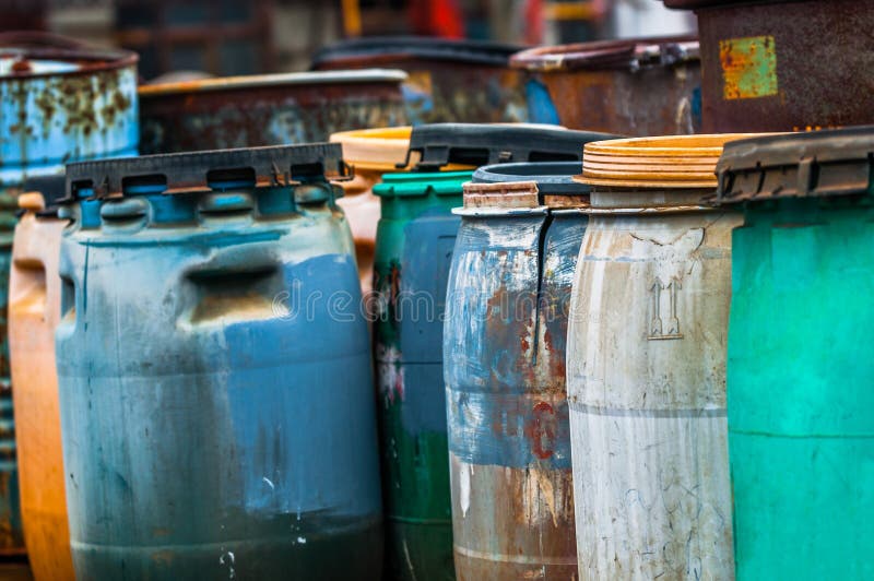 Several Barrels of Toxic Waste Stock Image - Image of chemistry, alley ...