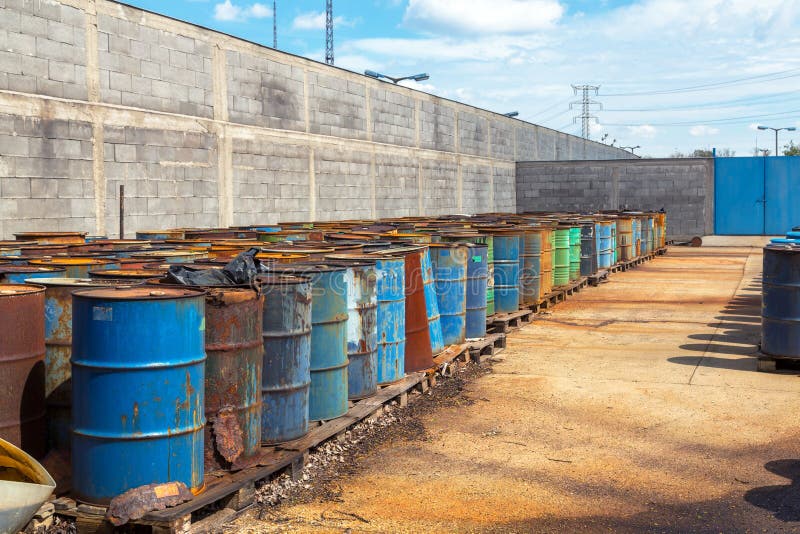 Several barrels of toxic stock photo. Image of container - 54395262