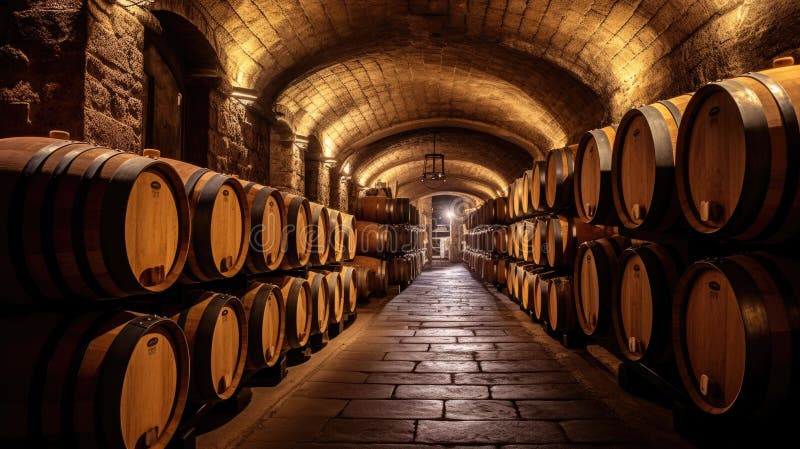 Several Barrels of Wine in a Wine Cellar in a Traditional Winery ...