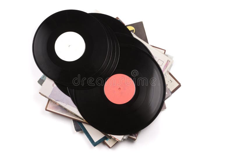 Several Big Black Vinyl Records Lying on the Cardboard Covers. Stock ...