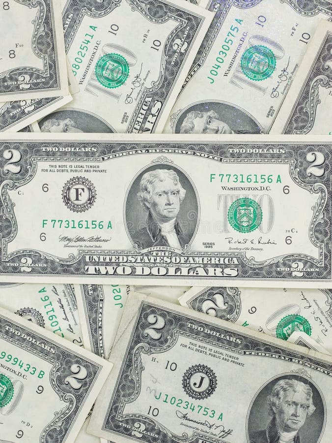 Several $2 Bills Close Up on Surface Stock Image - Image of bank ...