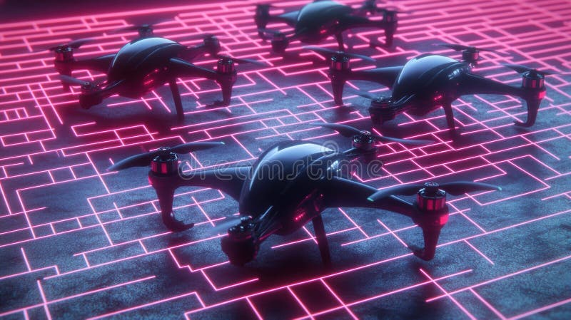 Drone Swarm Navigation stock illustration. Illustration of surveillance ...