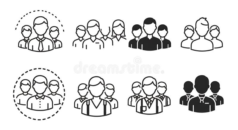 Several Black-and-white Icon Illustrations Depict Groups of People ...
