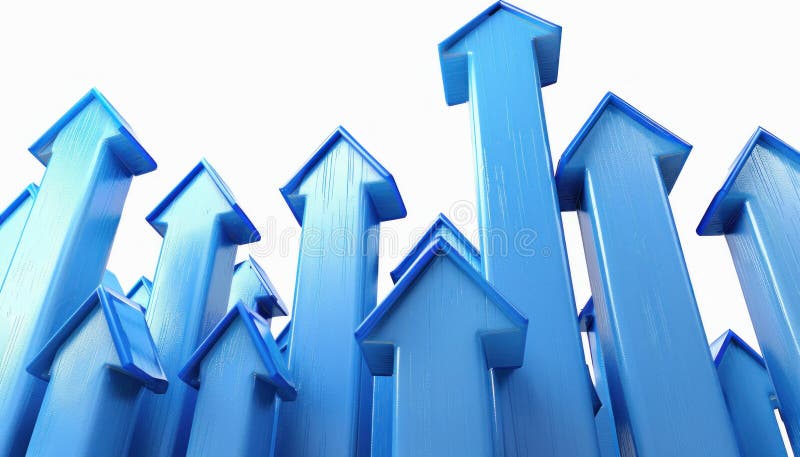 Several Blue Arrows are Indicating an Upward Direction Against a White ...