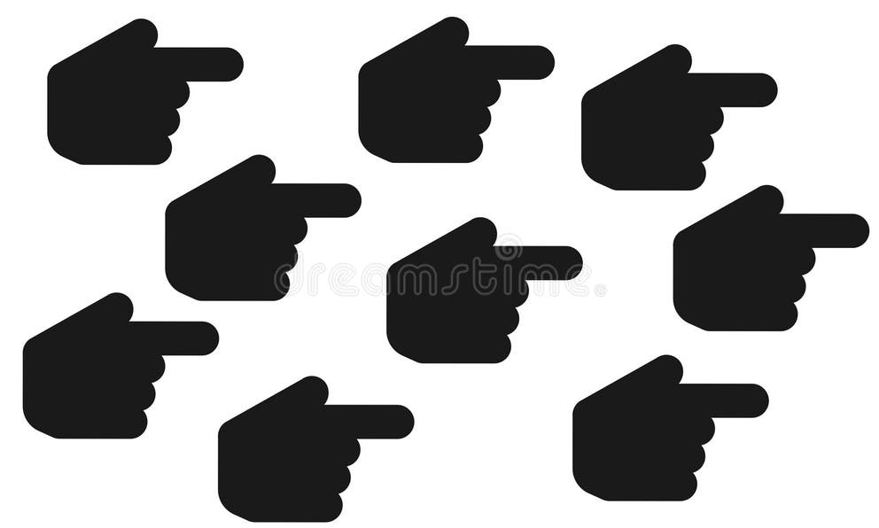 Several Bold All Black Hand Icon Symbol Representation Pointing Right ...