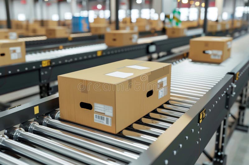 Several Boxes on Conveyor Belt Depict Efficient Logistics Operations ...