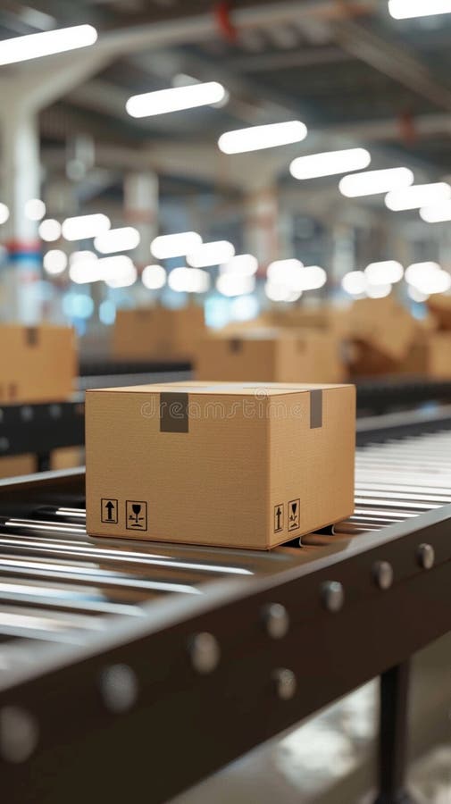 Several Boxes on Conveyor Belt Depict Efficient Logistics Operations ...