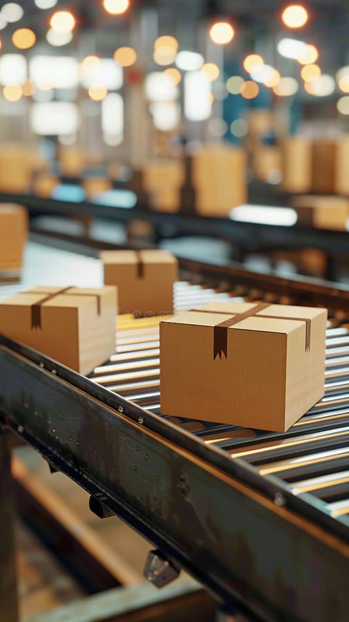 Several Boxes on Conveyor Belt Depict Efficient Logistics Operations ...