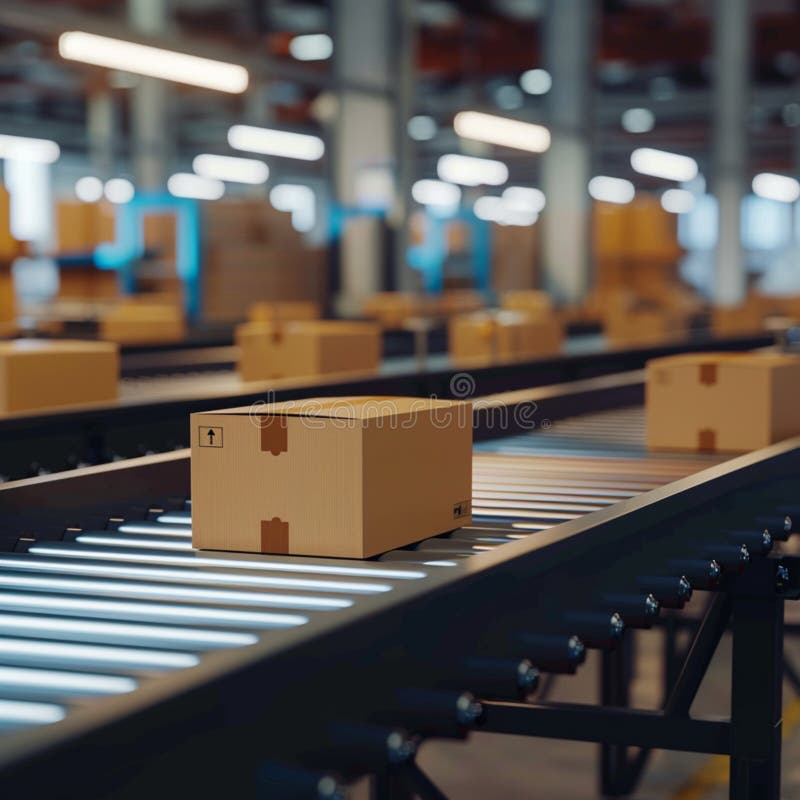 Several Boxes on Conveyor Belt Depict Efficient Logistics Operations ...