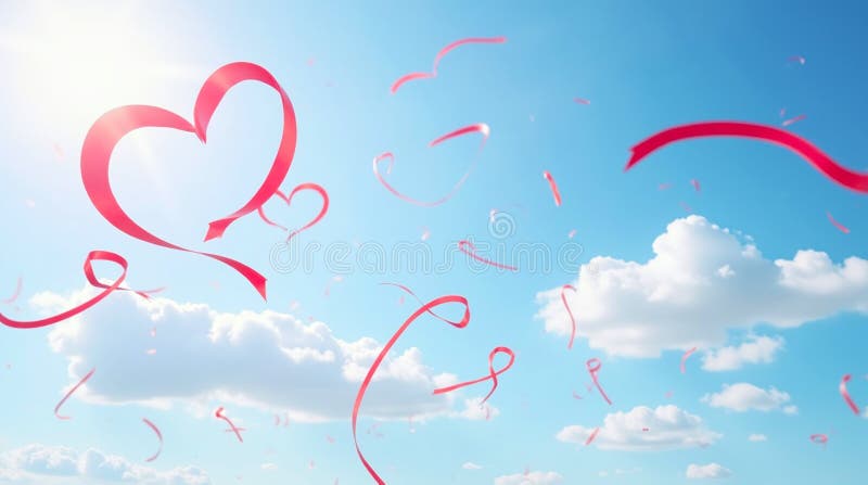 Several Bright Red Ribbons Were Floating in the Bright Sky Contrasting ...