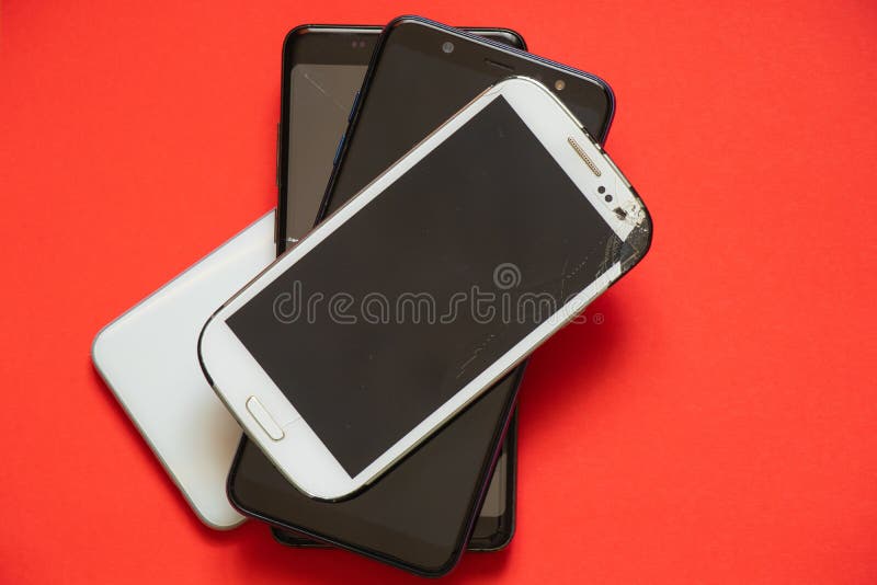 Several Broken Broken Phones on from Close Up Stock Image - Image of ...