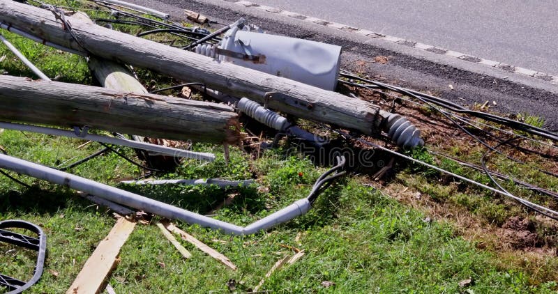 Several Broken Power Lines Lie Crashed Wires on Ground Following a ...
