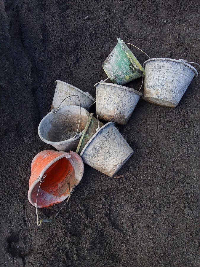 Several Buckets To Carry Building Material Mortar Stock Photo - Image ...
