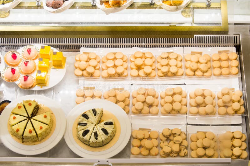 Assorted of Pastry in Mirror Display Showcase Stock Photo - Image of ...