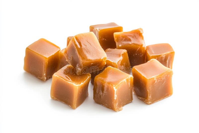 Caramel Candy Cubes on Solid White Background. Artificial Intelligence ...