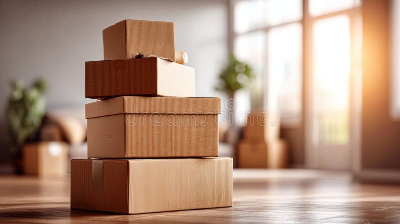 Several Cardboard Boxes Neatly Stacked Together in a Room, Ready for a ...