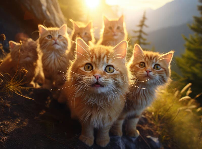 Several Cats Take a Group Selfie Stock Illustration - Illustration of ...
