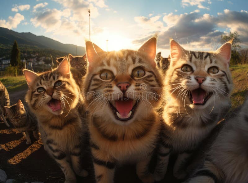 Several Cats Take a Group Selfie Stock Illustration - Illustration of ...
