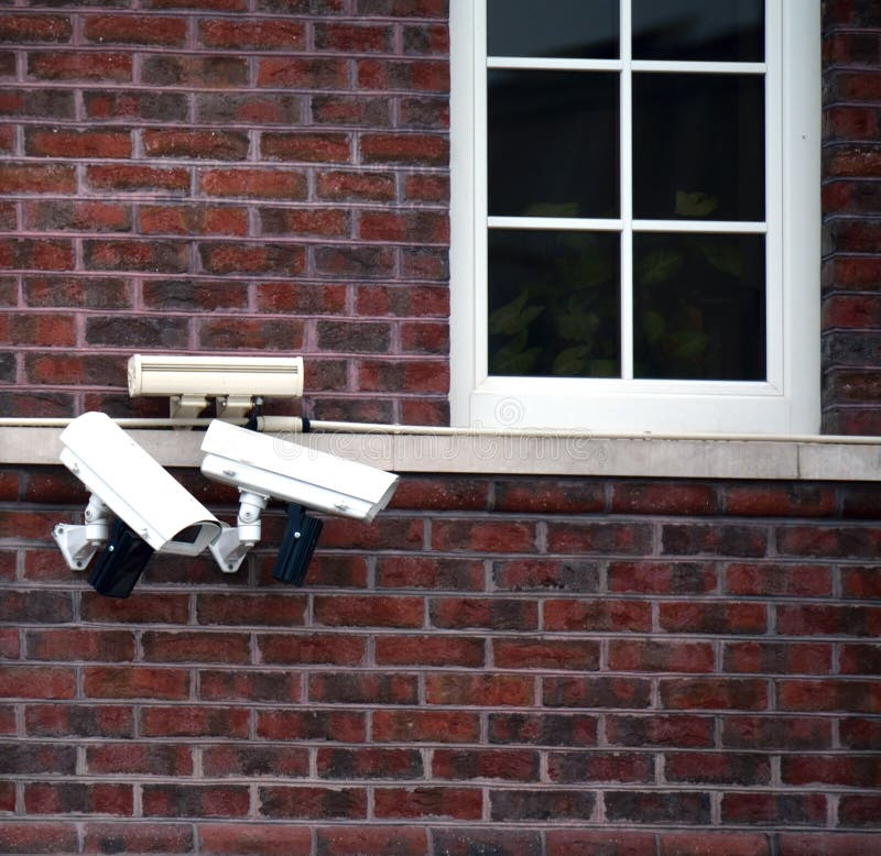 Several CCTV Cameras on the Wall Stock Photo - Image of outdoor, watch ...