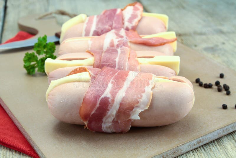 Several Cheese and Bacon Cervelas Stock Image - Image of sausage ...